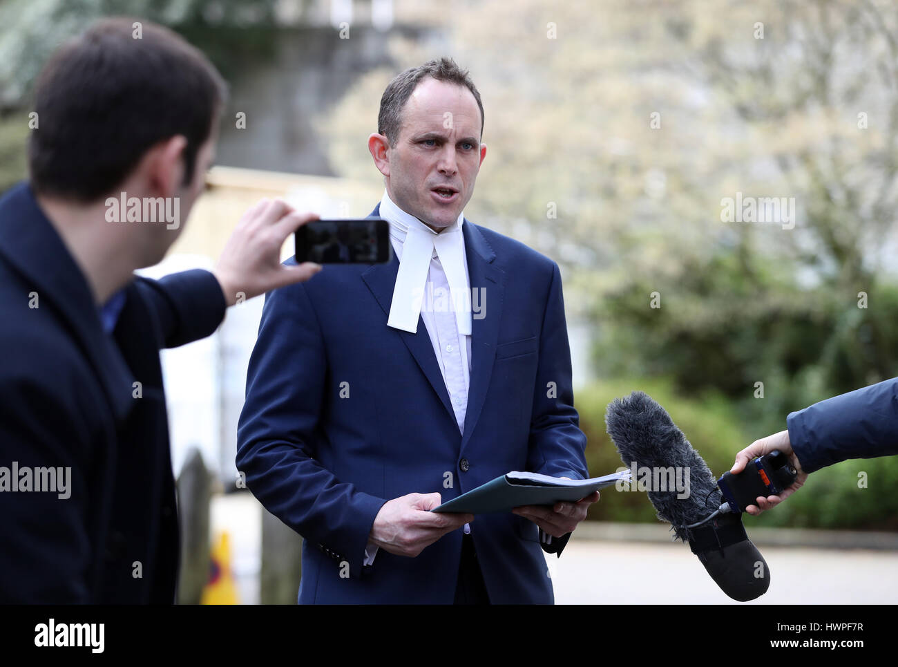 Daniel Reilly reads out a statement on behalf of Aaron Brown (not pictured) outside Winchester ...