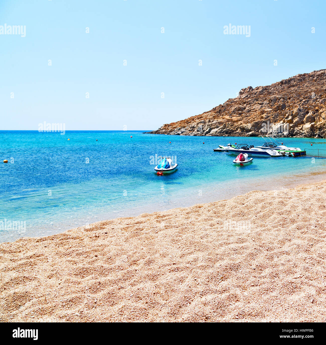 in greece the mykonos island rock sea and beach sky Stock Photo - Alamy