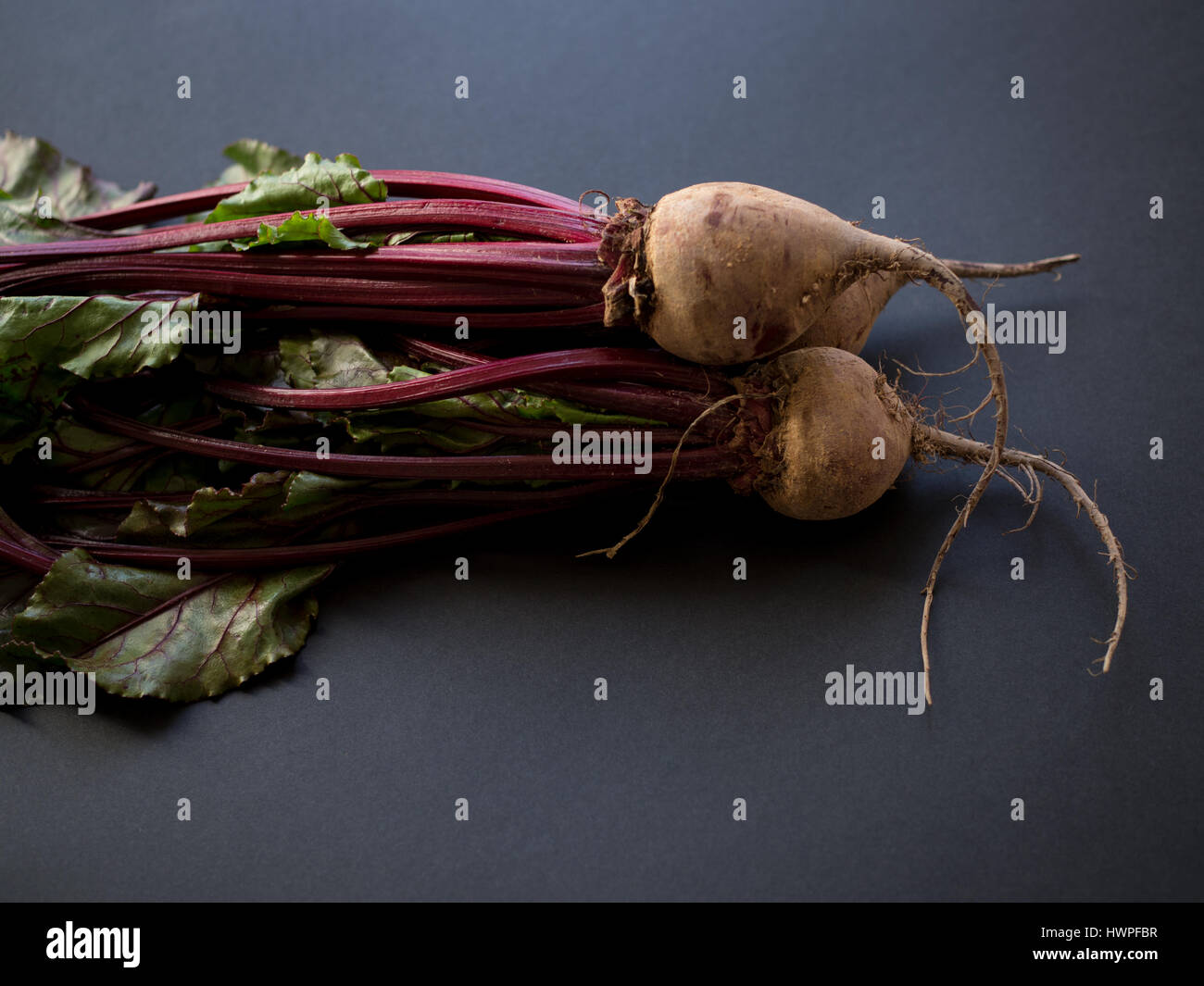 Organic beetroots with leaves isolated on black background Stock Photo ...