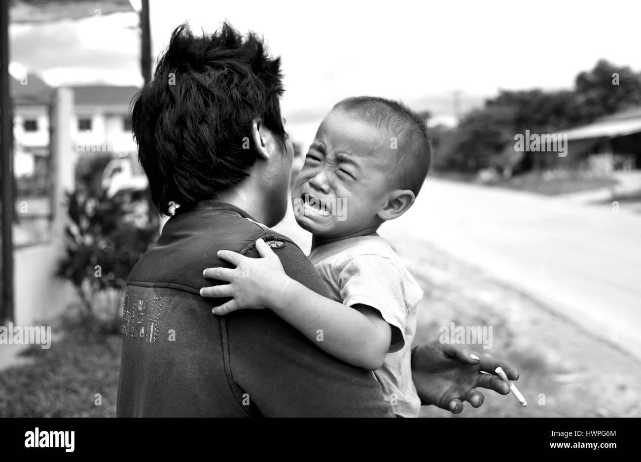 Vang Vieng, Laos - August 9, 2015 :B-W photo of Adventure traveller car ...