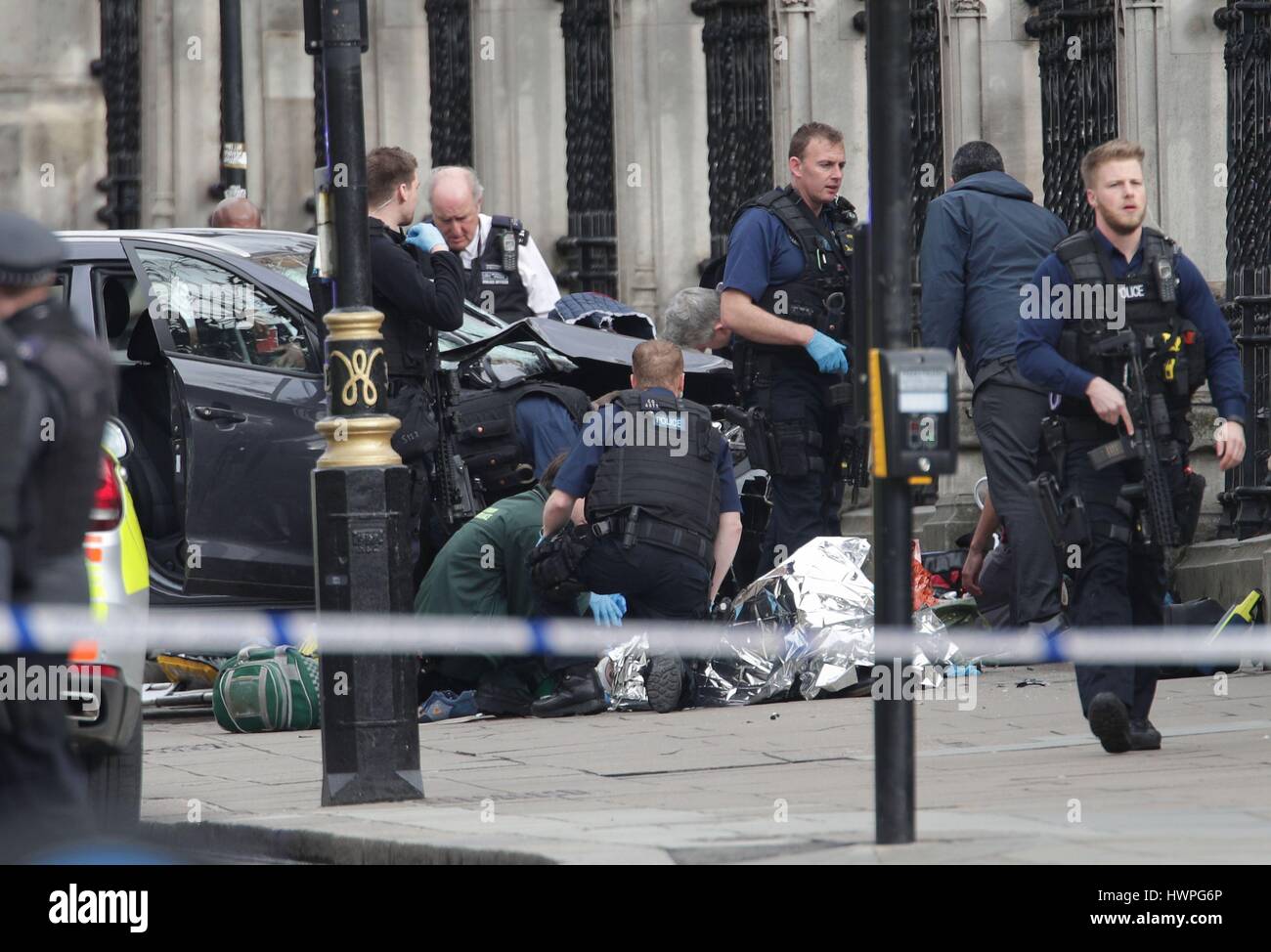 Police close to the Palace of Westminster, London, after policeman has ...