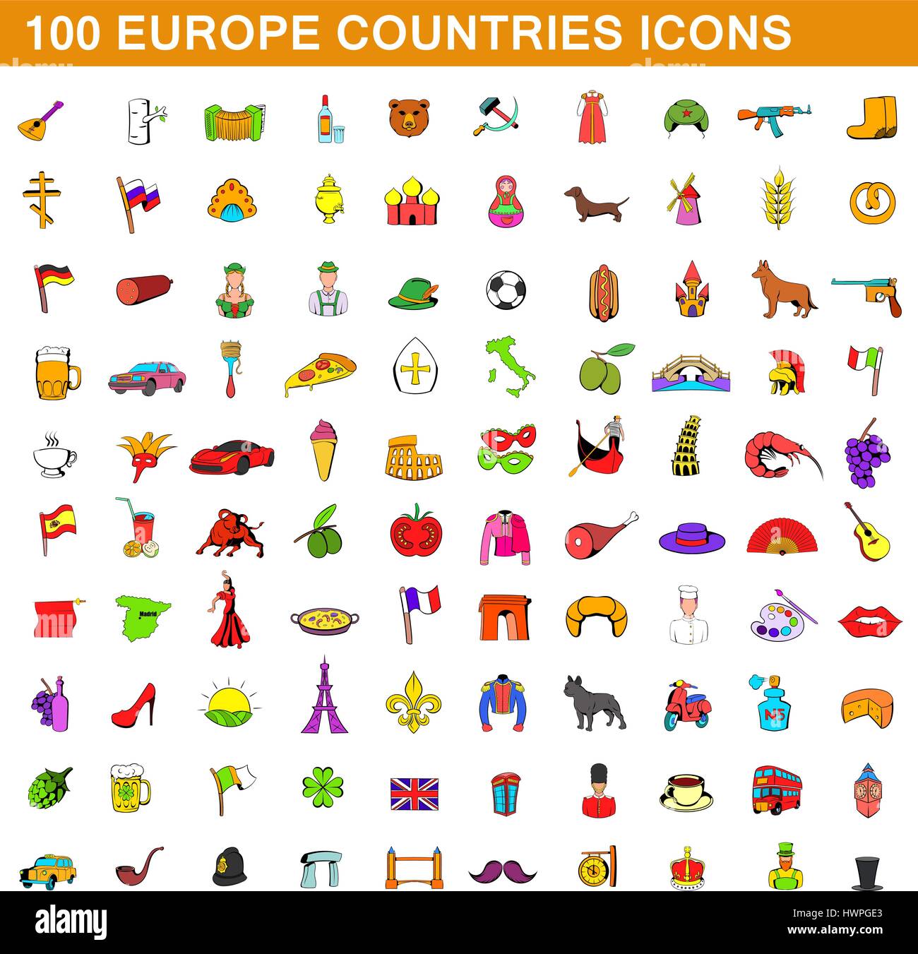 100 europe countries icons set, cartoon style Stock Vector Image & Art ...
