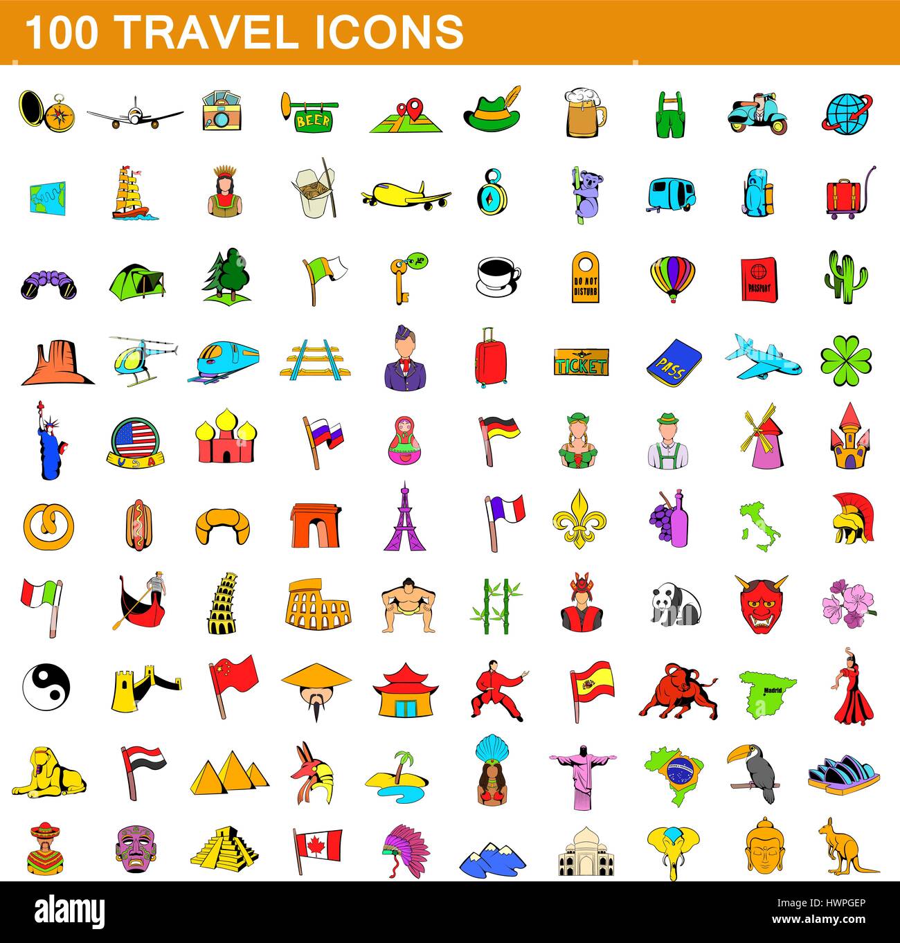 Cartoon set icons tourism hi-res stock photography and images - Alamy