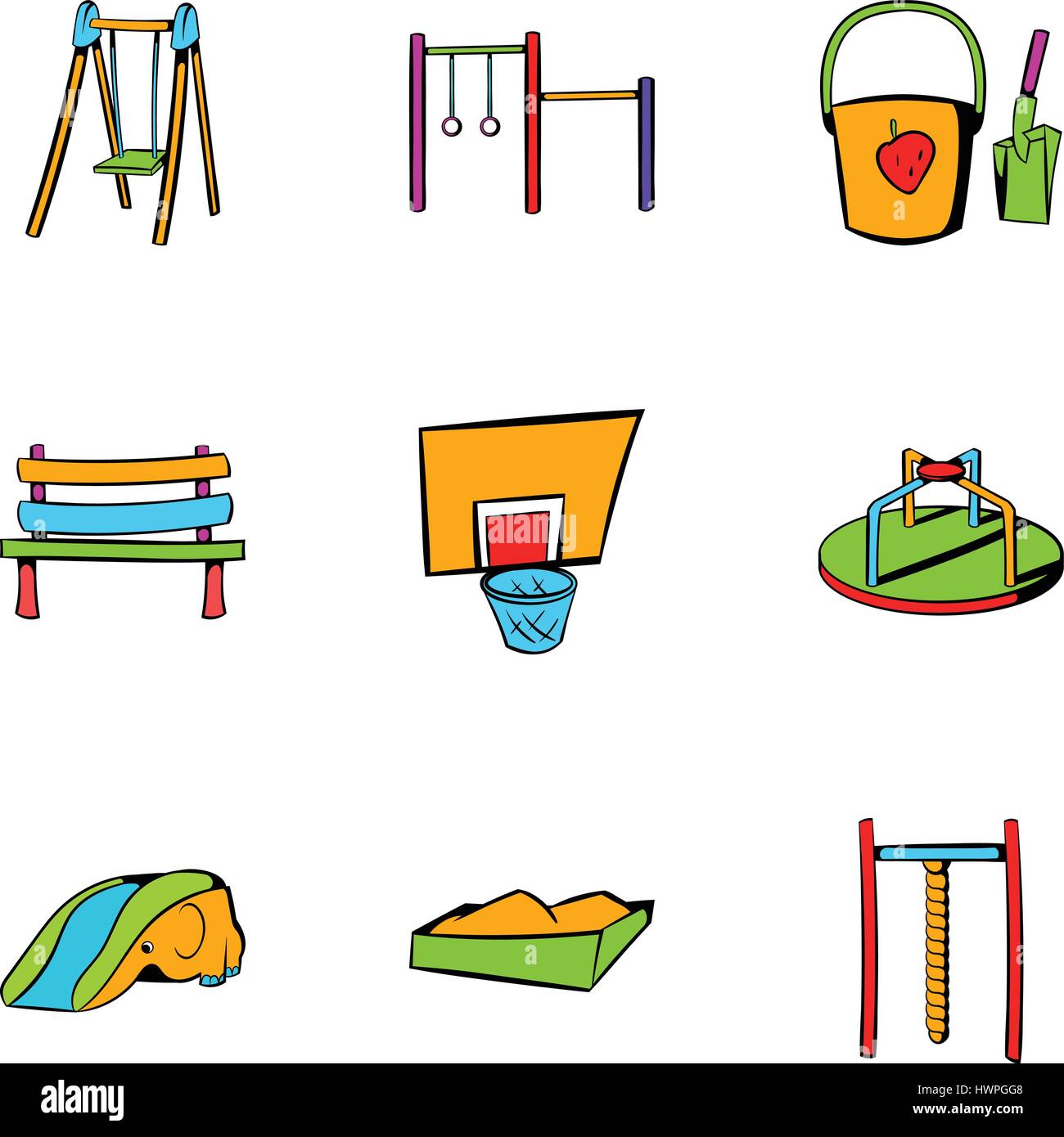 Children playground icons set, cartoon style Stock Vector Image & Art ...