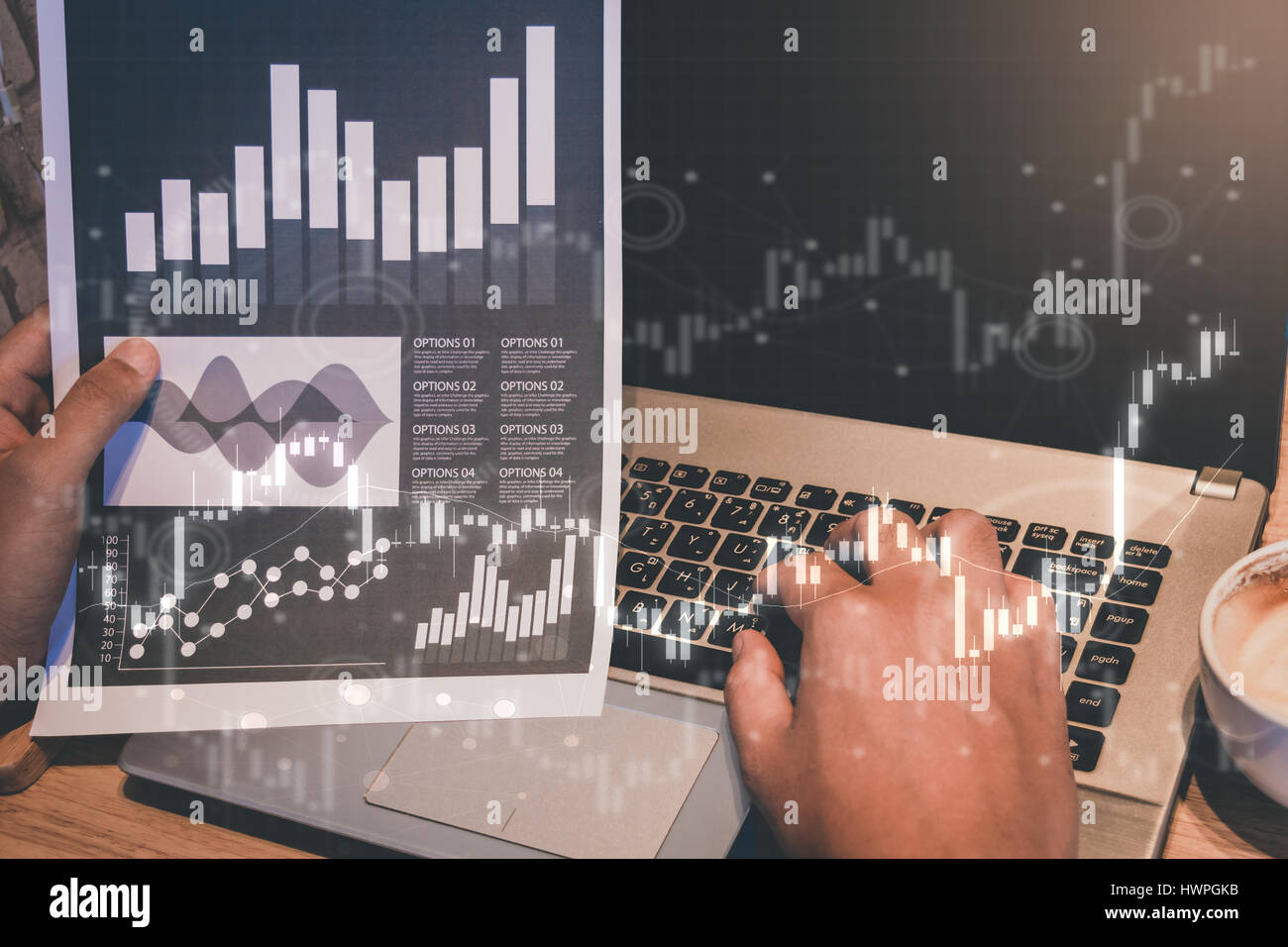 business trading concept : man trade stock and forex in notebook and ...