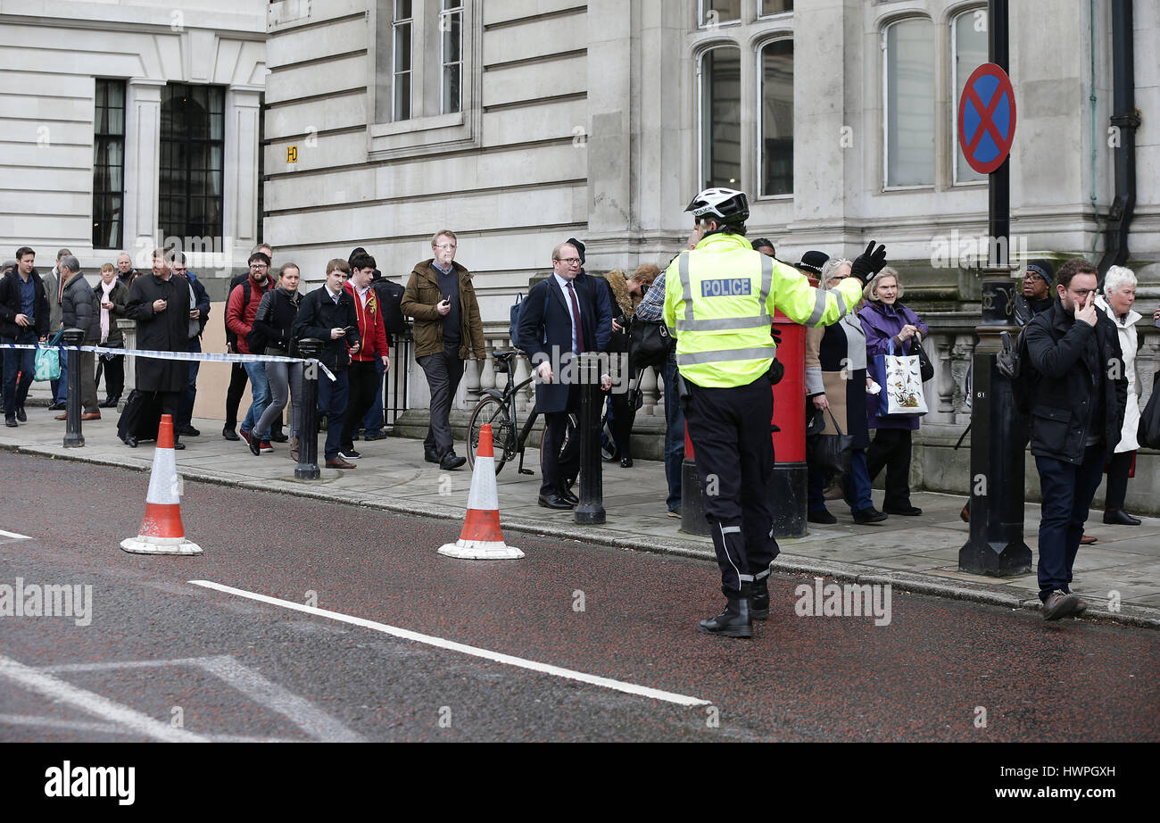Police close to the Palace of Westminster, London, after policeman has ...