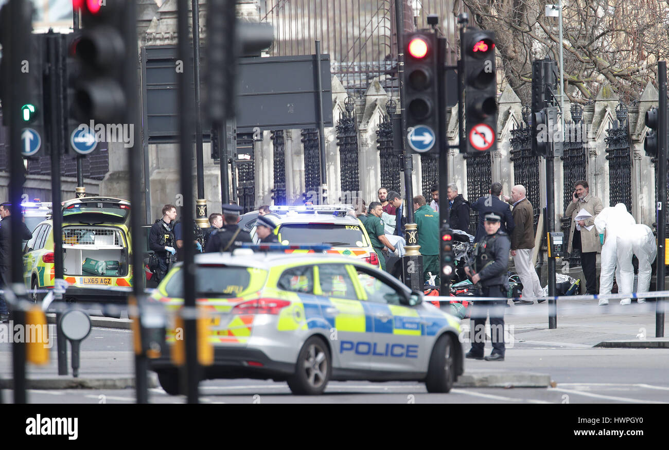 Emergency personnel close to the Palace of Westminster, London, after ...