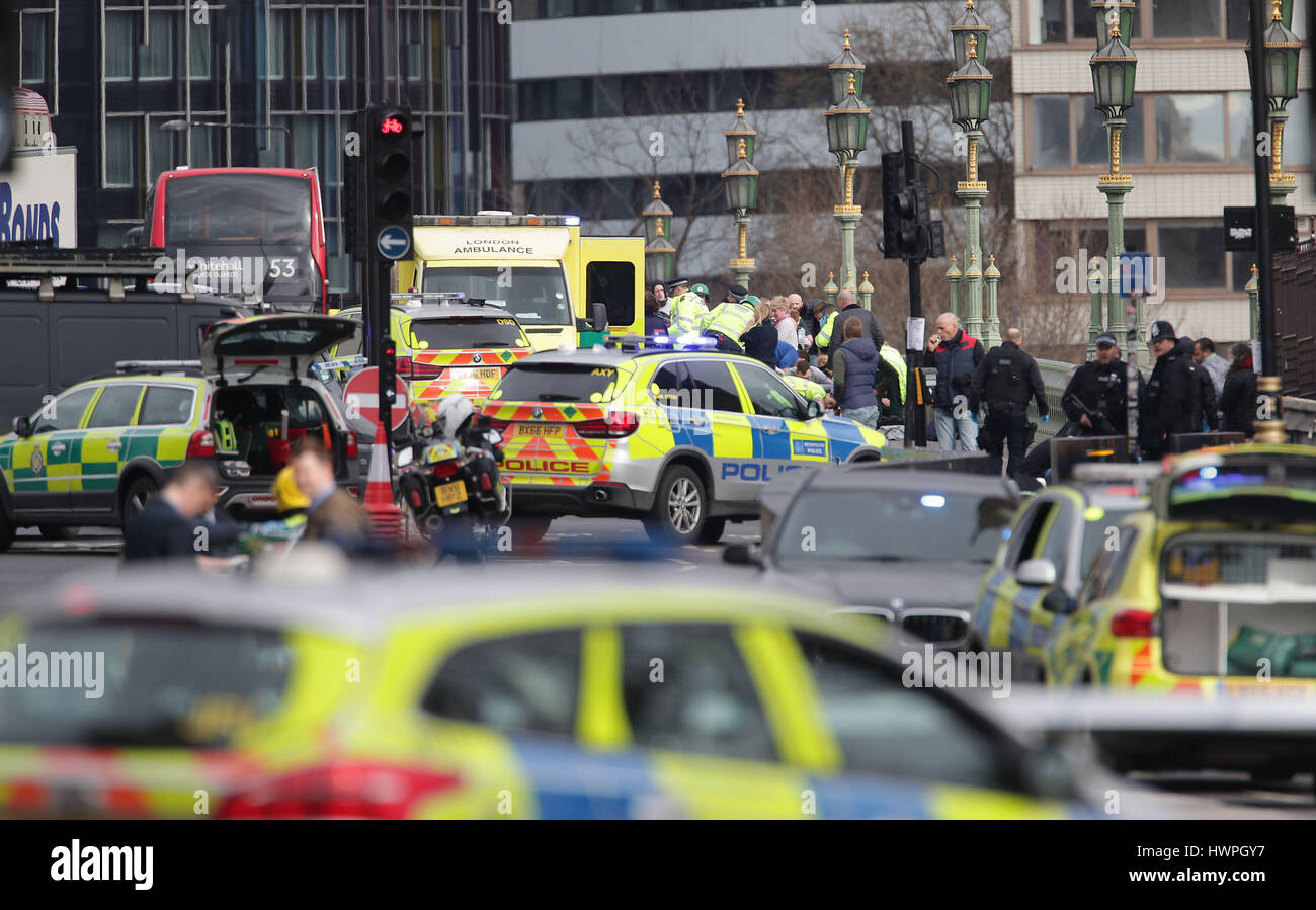Emergency personnel close to the Palace of Westminster, London, after ...