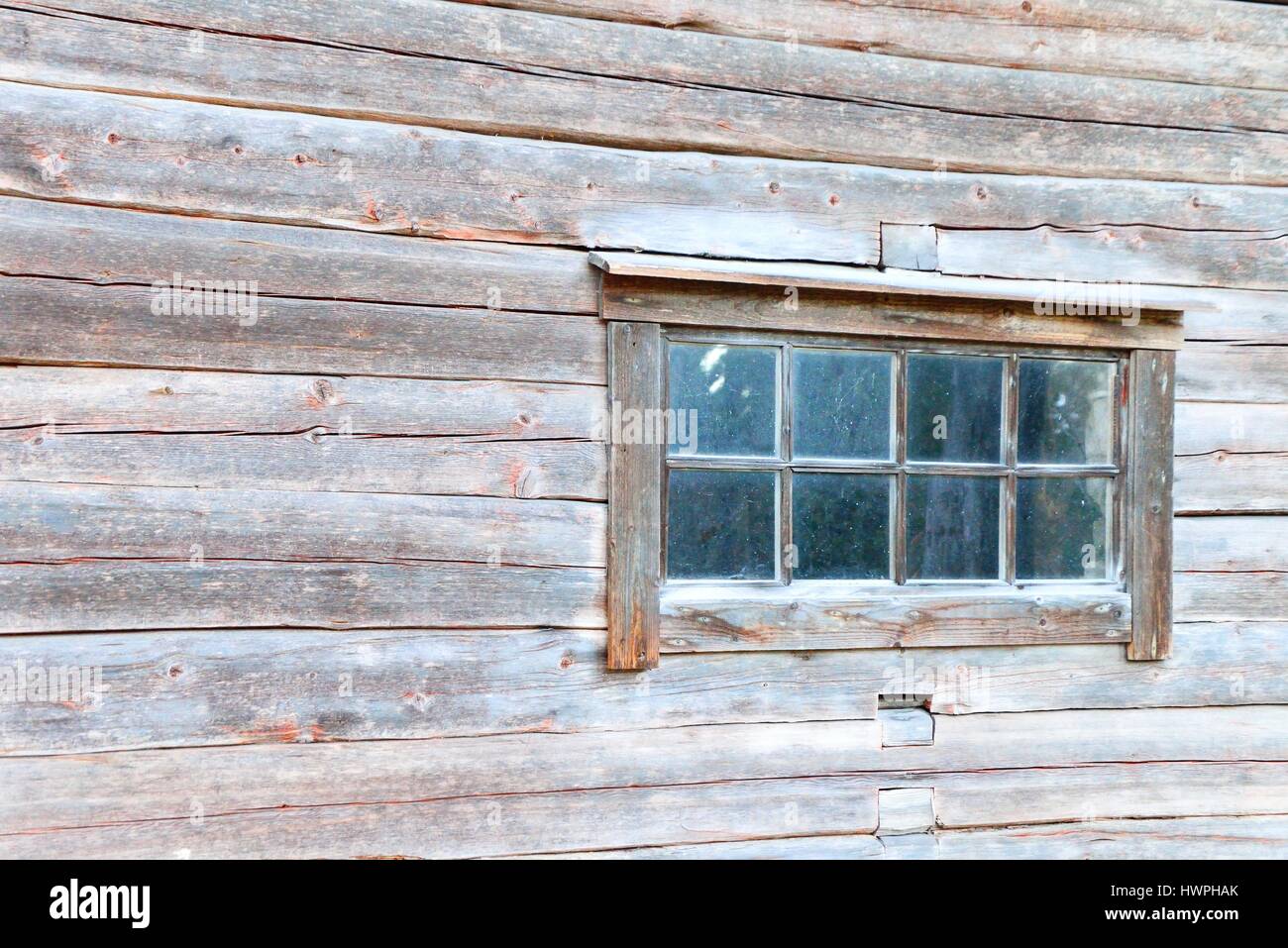 Old log house window with rustic frame, Finland Stock Photo - Alamy