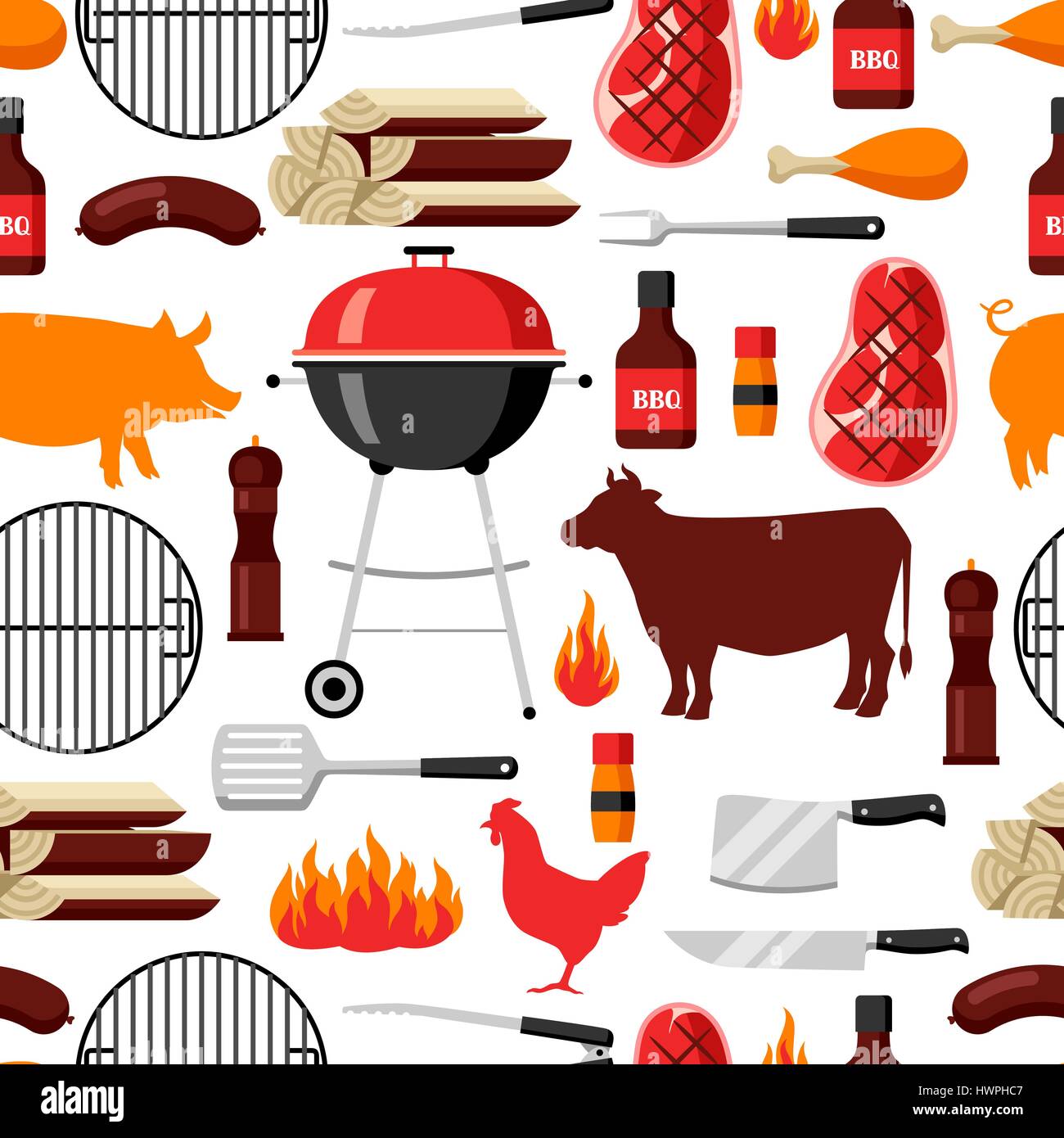Bbq seamless pattern with grill objects and icons Stock Vector Image ...