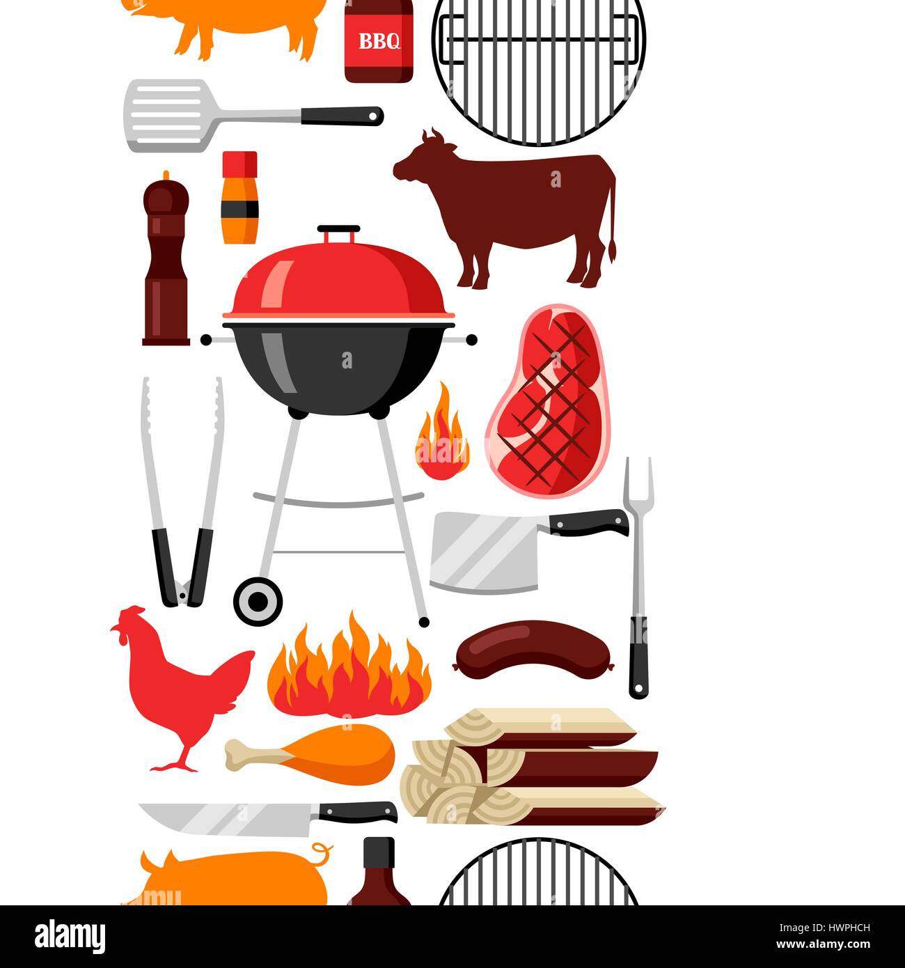 Bbq seamless pattern with grill objects and icons Stock Vector Image ...