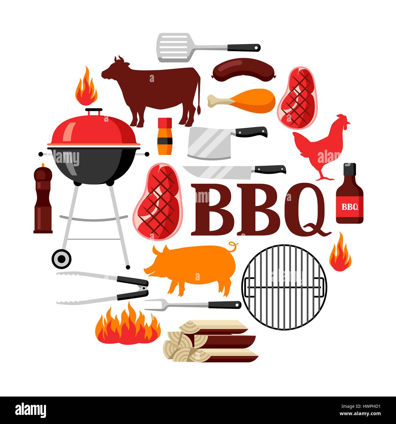 Bbq background with grill objects and icons Stock Vector Image & Art ...