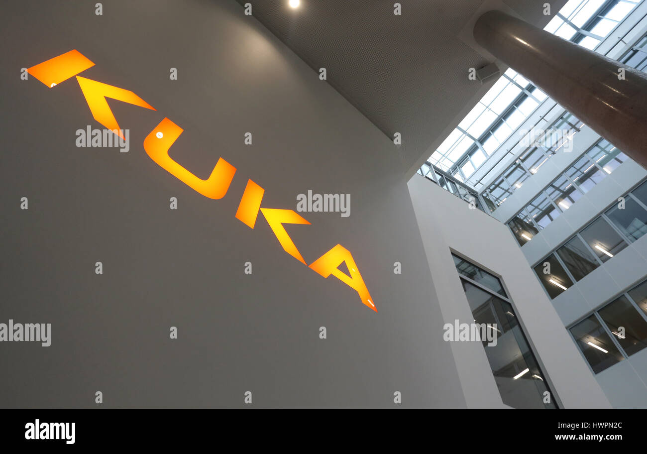 Augsburg, Germany. 22nd Mar, 2017. A Kuka logo seen in the Kuka ...