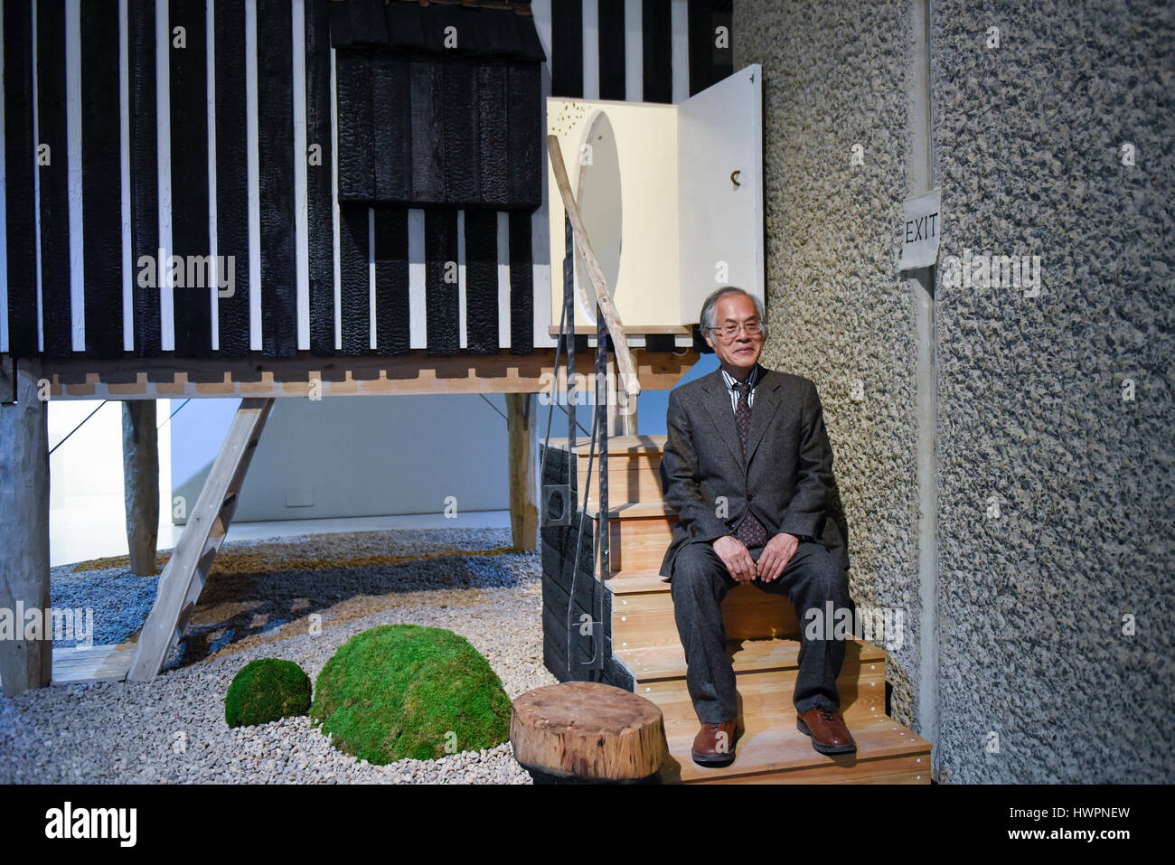 London, UK. 22 March 2017. Architect Terunonbu Fujimori sits on the ...