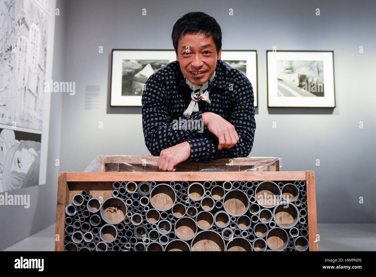 London, UK. 22 March 2017. Architect Keisuke Oka is seen with some his ...