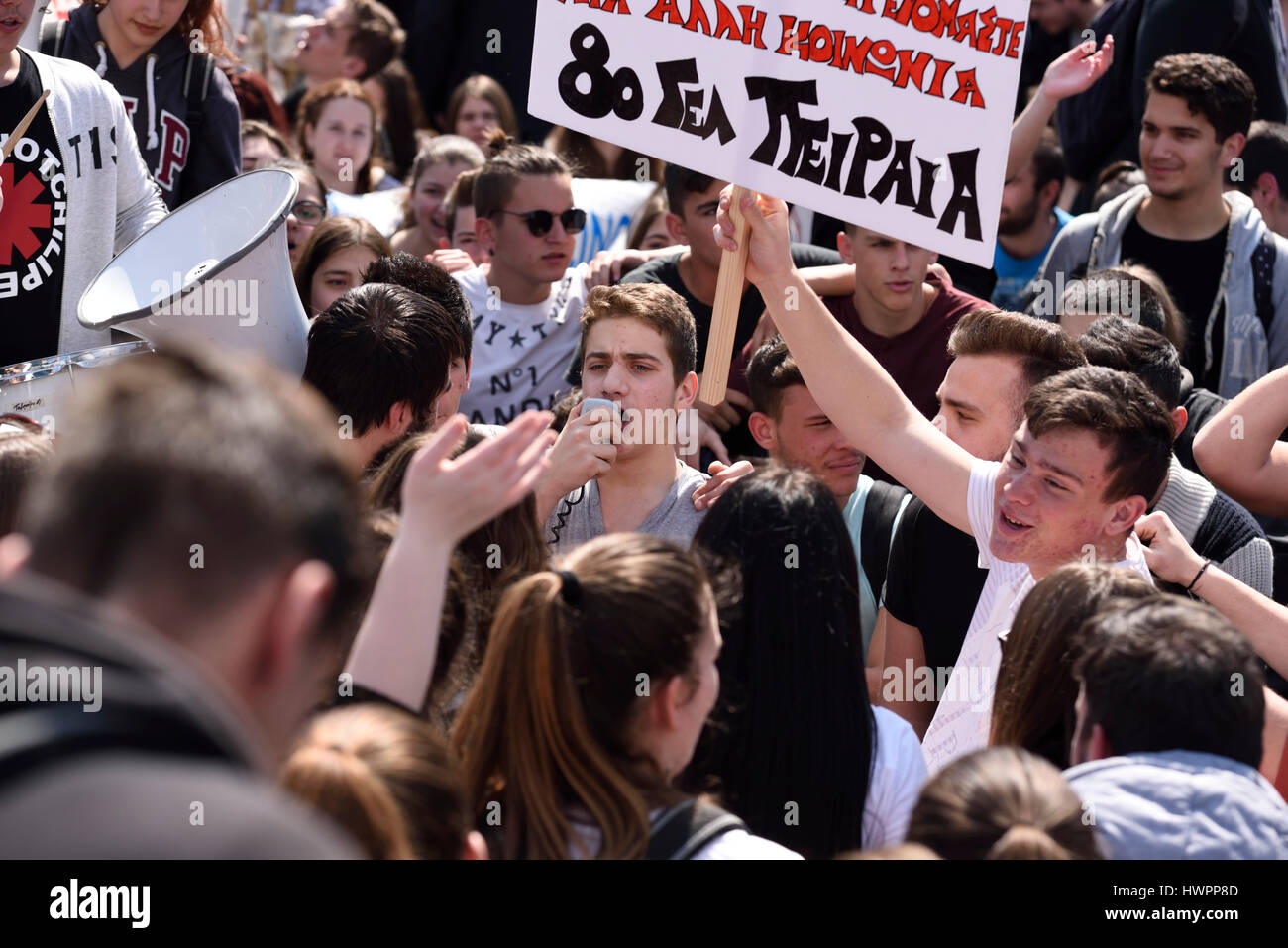 Athens, Greece. 22nd March 2017. Students shout slogans against the ...