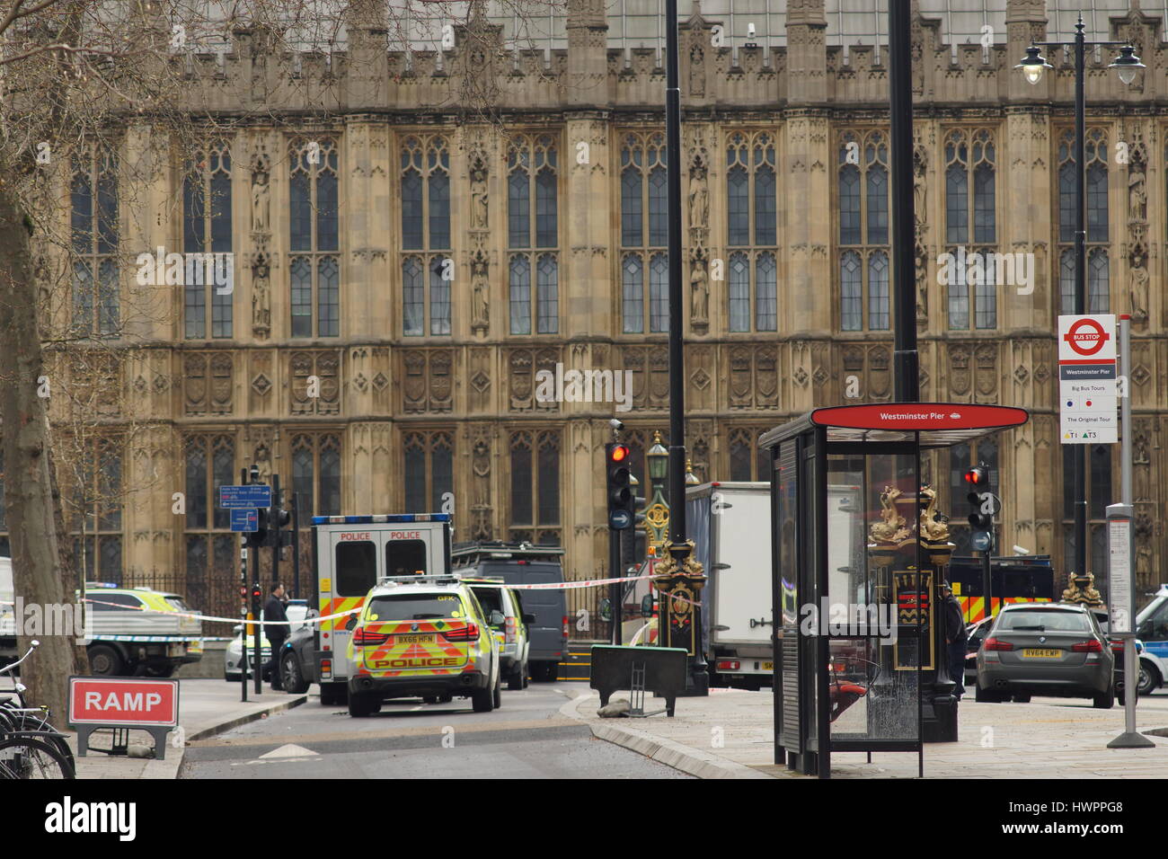 London, UK. 22nd Mar, 2017. Reports of a stabbing and shooting outside ...