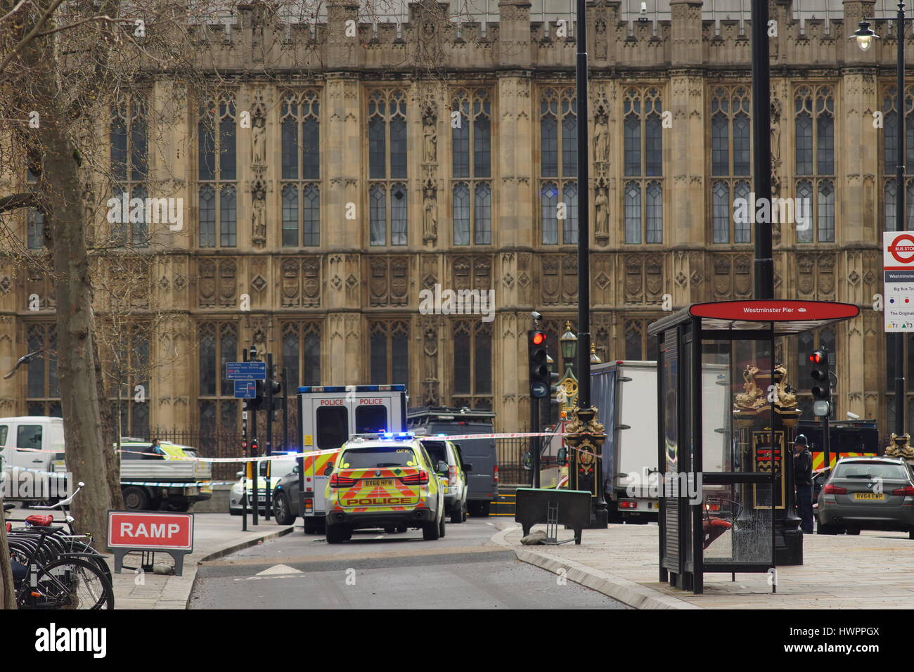 London, UK. 22nd Mar, 2017. Reports of a stabbing and shooting outside ...