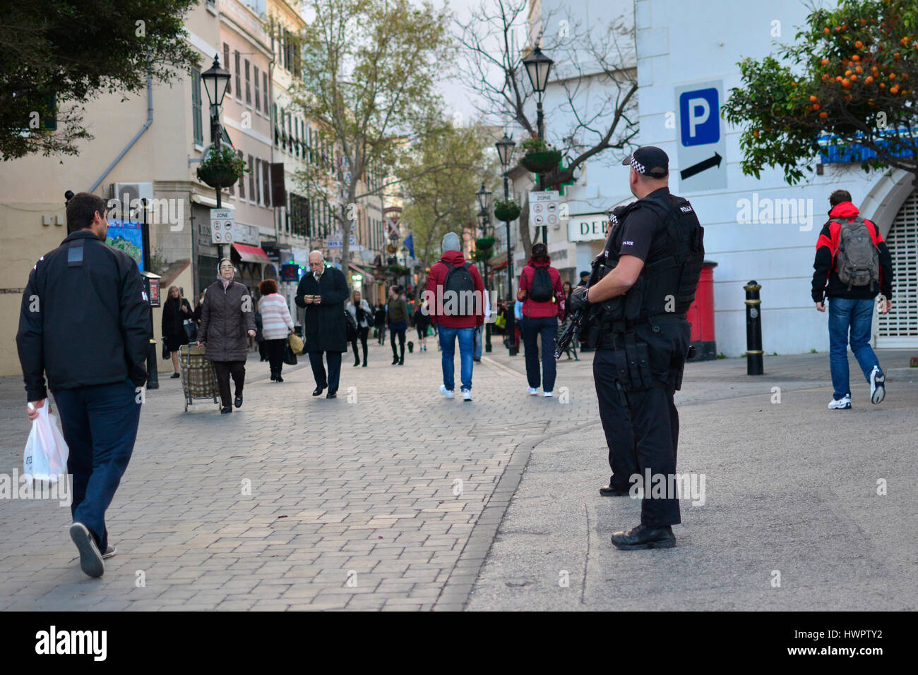 Gibraltar. 22nd March 2017. Armed police officers made their presence ...