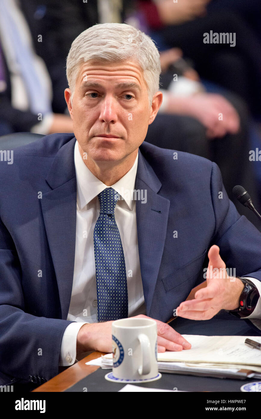 Washington DC, USA. 22nd March 2017. Judge Neil Gorsuch testifies ...