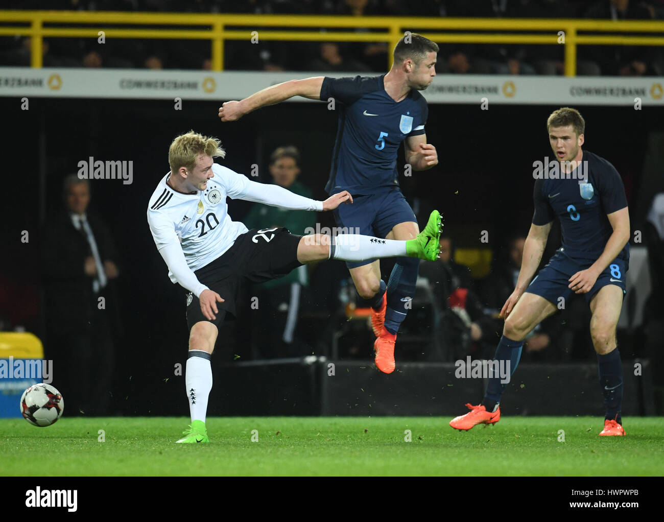 Dortmund, Germany. 22nd Mar, 2017. Germany's Julian Brandt (L) and ...