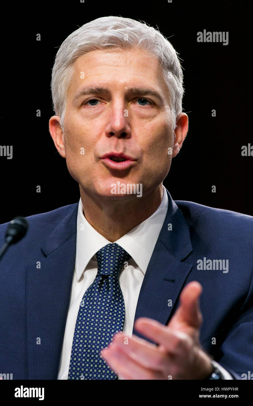 Washington, USA. 22nd Mar, 2017. Judge Neil Gorsuch testifies during ...
