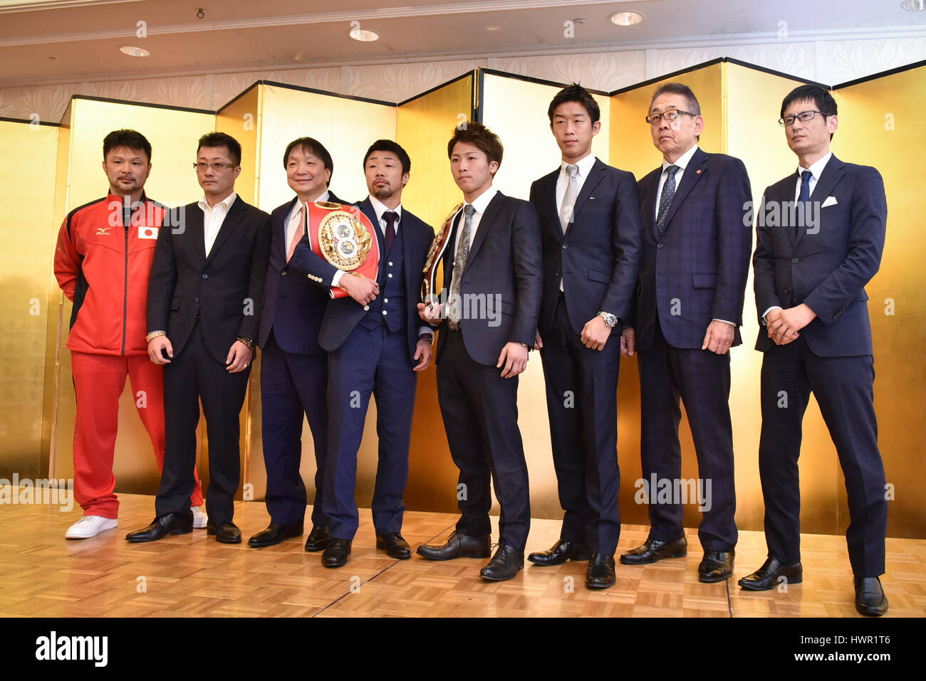 Tokyo, Japan. 4th Apr, 2017. (L-R) Koji Matsumoto, Shingo Inoue ...
