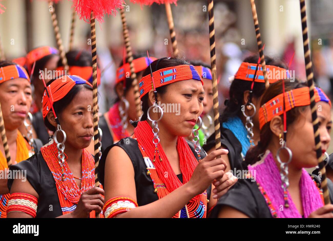 Dimapur, India. 04th Apr, 2017. Konyak women folk perform a cultural ...