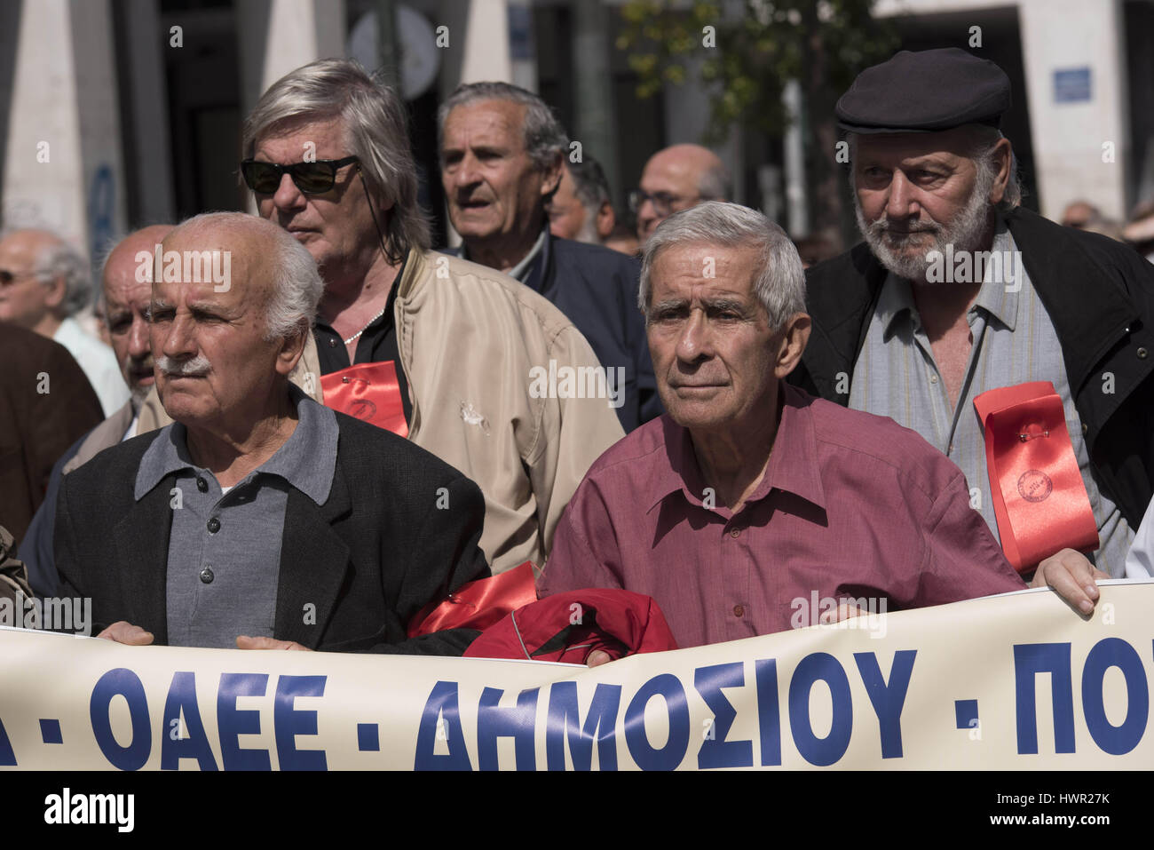Athens, Greece. 4th Apr, 2017. Elderly people march, shouting slogans ...