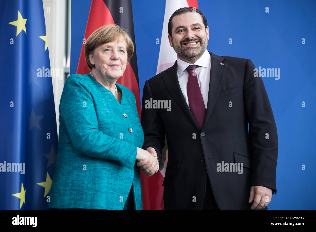 Berlin, Germany. 4th Apr, 2017. German chancellor Angela Merkel (L) and ...