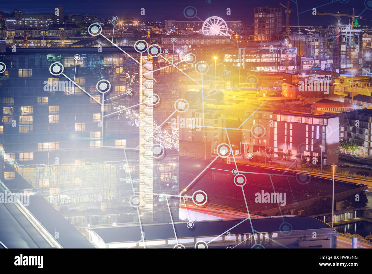 Digital composite buildings glowing interface hi-res stock photography ...