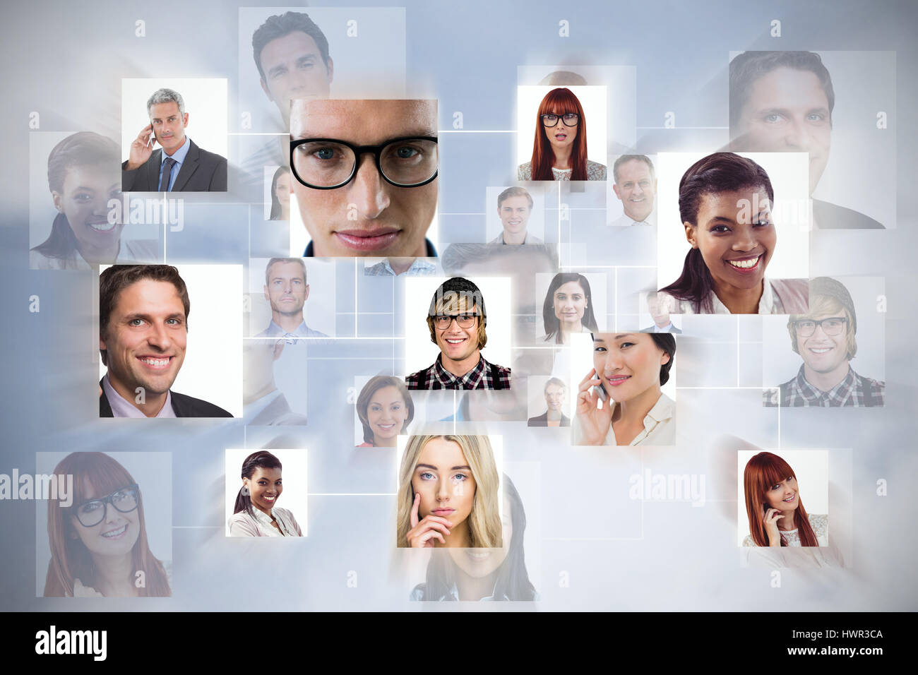 Connection between people against grey background Stock Photo - Alamy