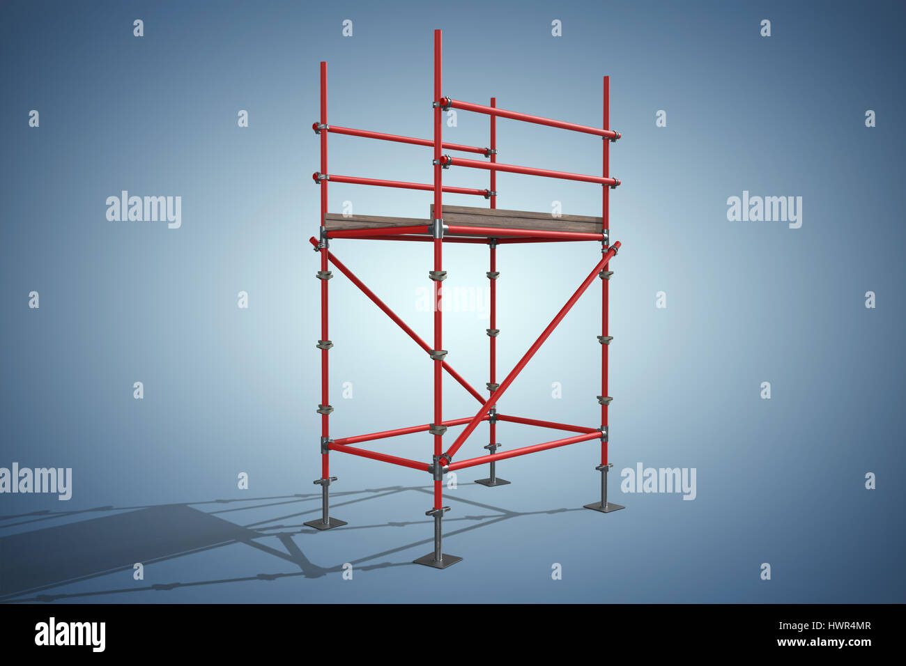 Three dimension image of red scaffolding structure against purple ...