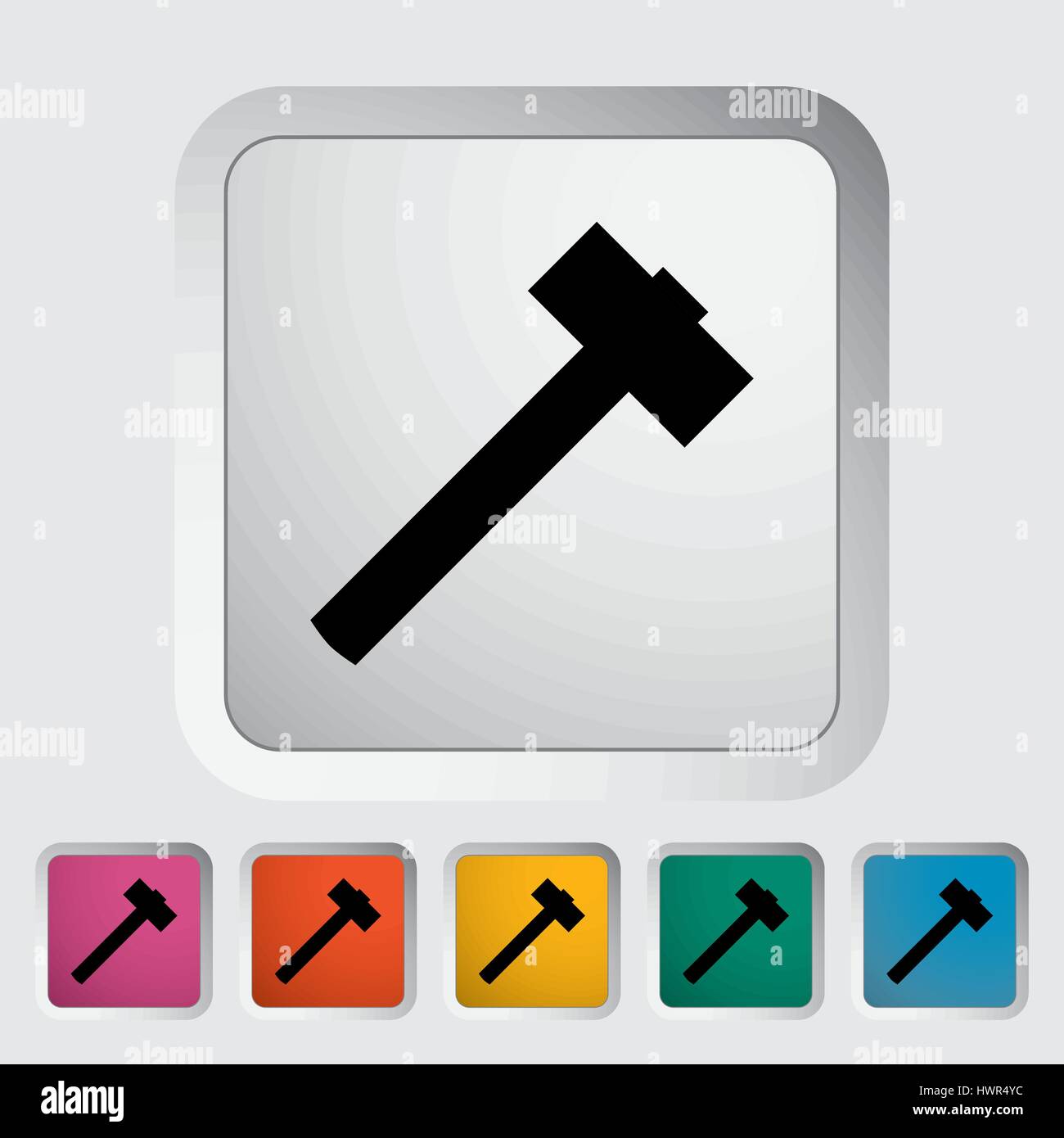 Hammer. Single flat icon on the button. Vector illustration Stock ...
