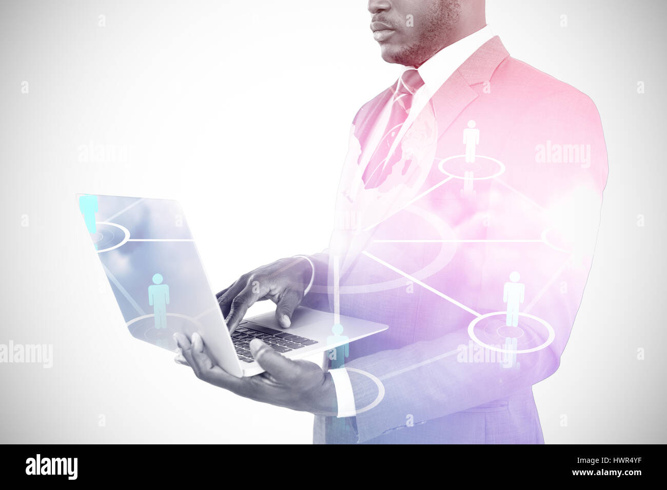 Businessman holding glowing figures and Earth. Elements of this image ...