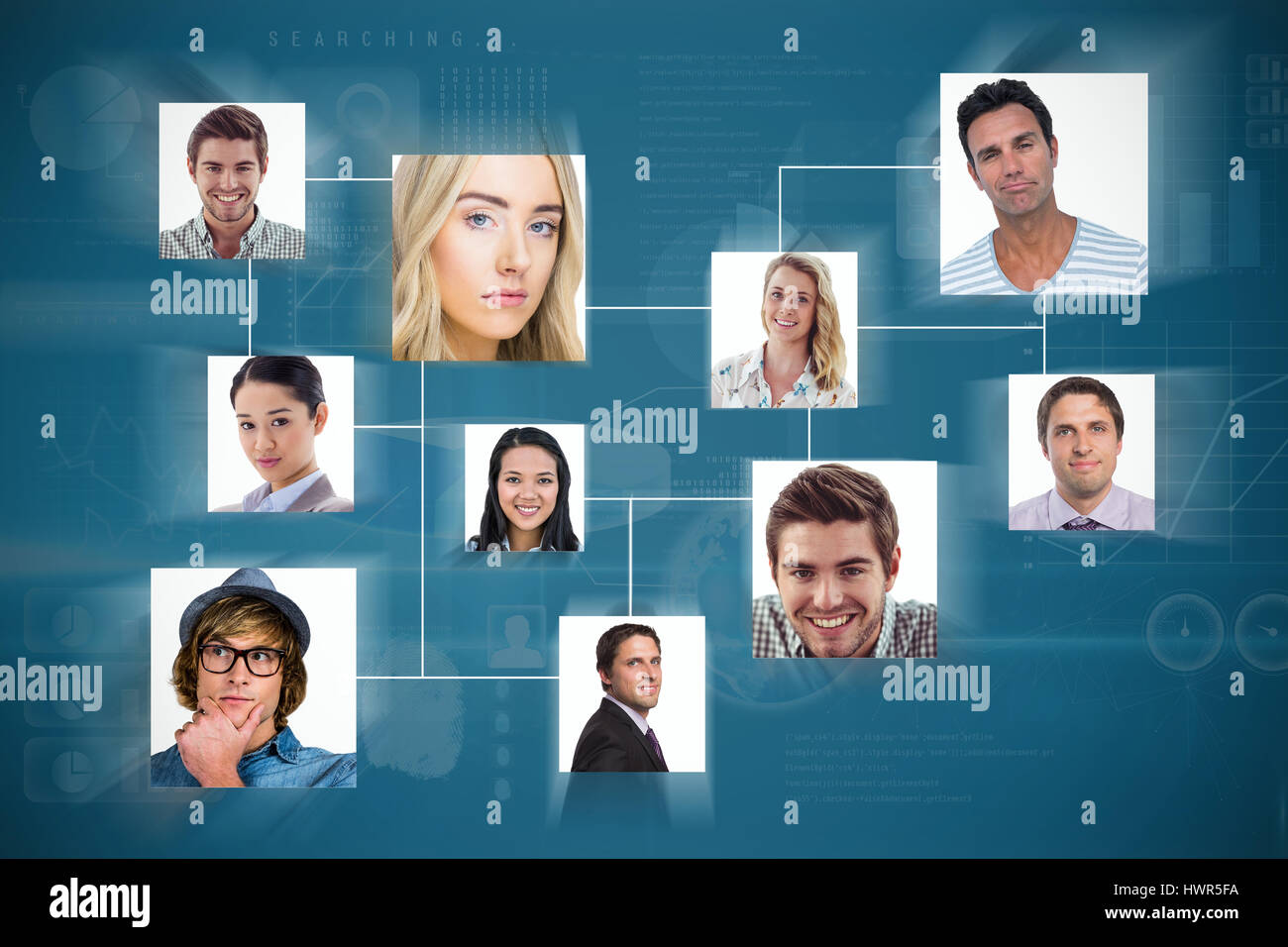 Portrait of people against white background against dark blue ...