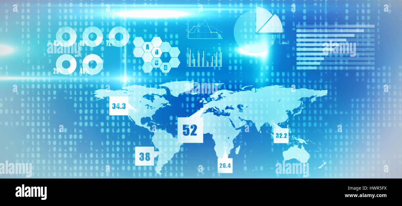 Global technology background against blue technology interface with ...