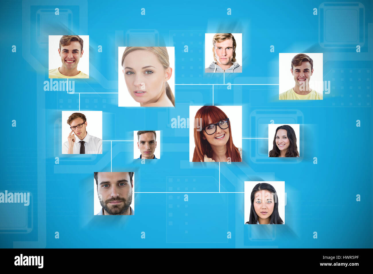 Connection between people against blue background Stock Photo - Alamy