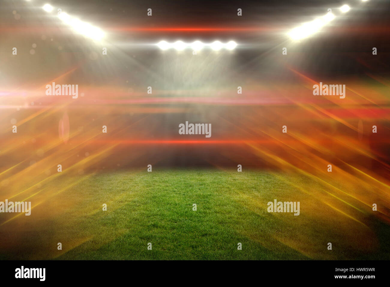 Ball of fire against illuminated soccer stadium 3d Stock Photo - Alamy