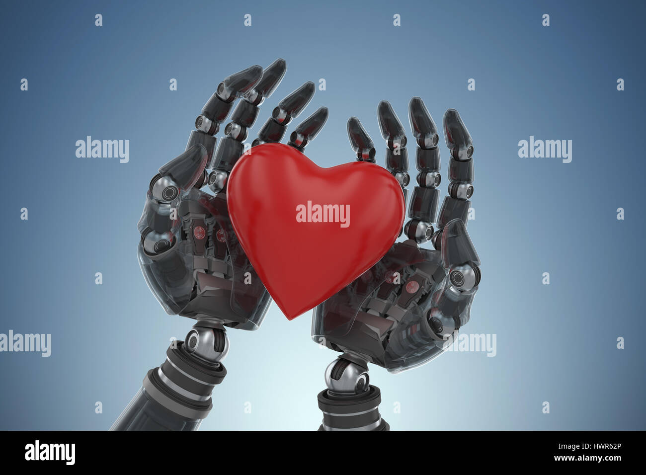 Three dimensional image of cyborg holding heart shape decoration ...