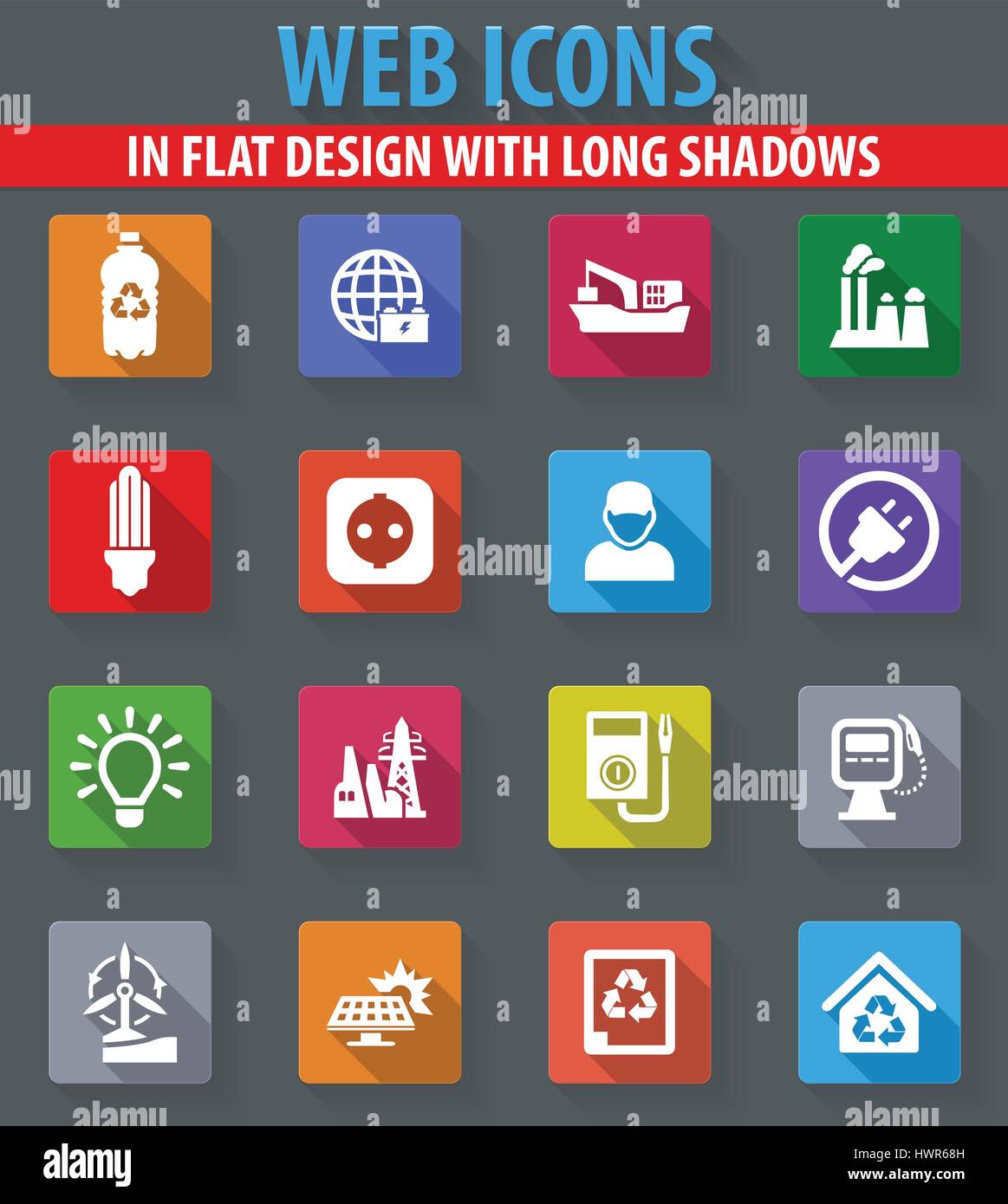 Alternative energy web icons in flat design with long shadows Stock ...