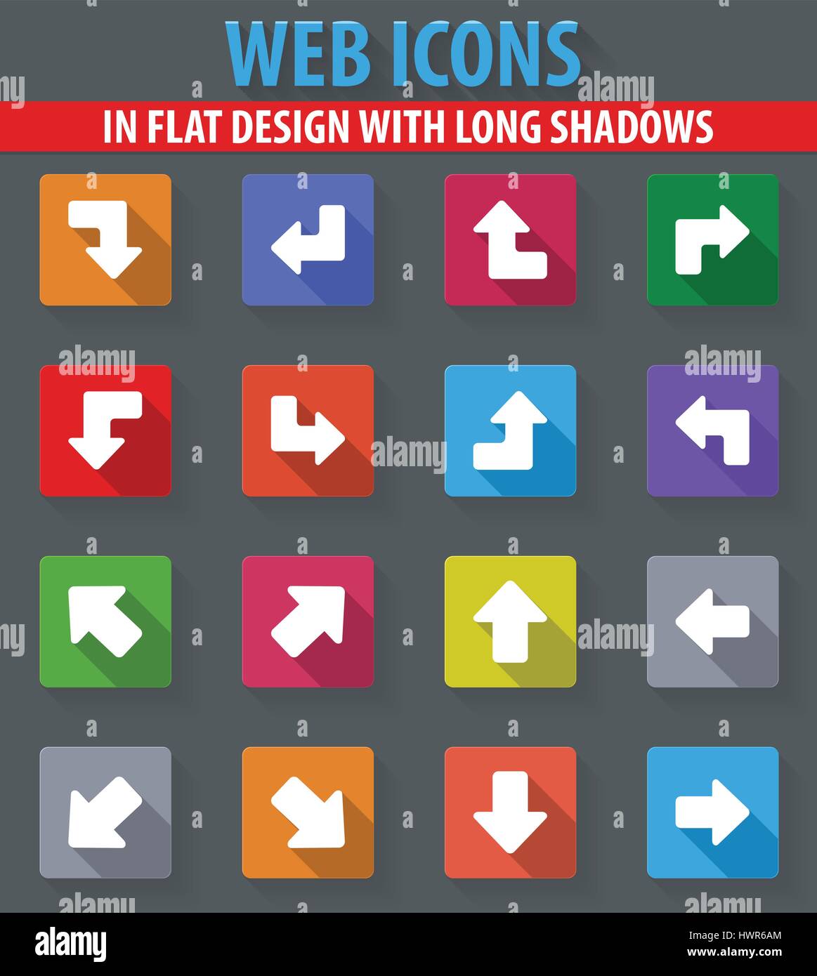 Arrows web icons in flat design with long shadows Stock Vector Image ...