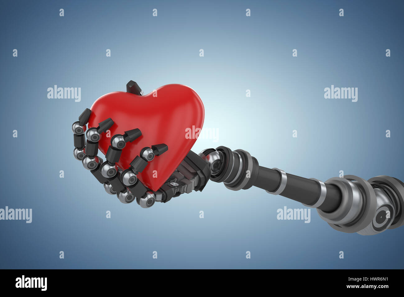 Three dimensional image of robot hand holding red heard decoration ...