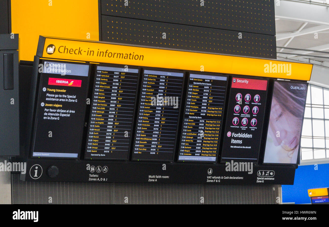 An information board in terminal 5 of heathrow airport hi-res stock ...