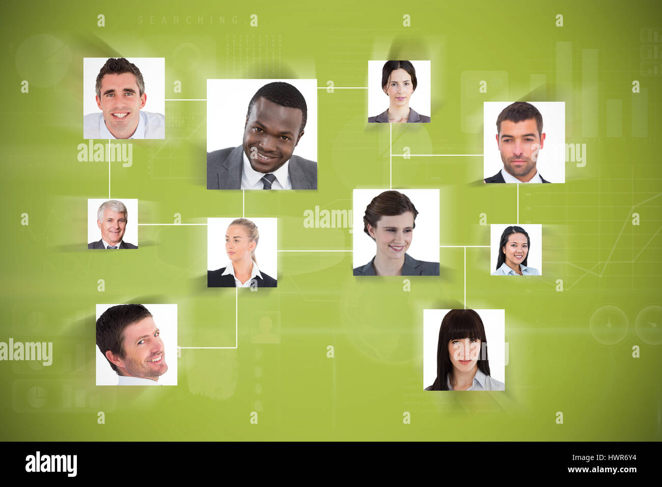 Connection between people against green background Stock Photo - Alamy