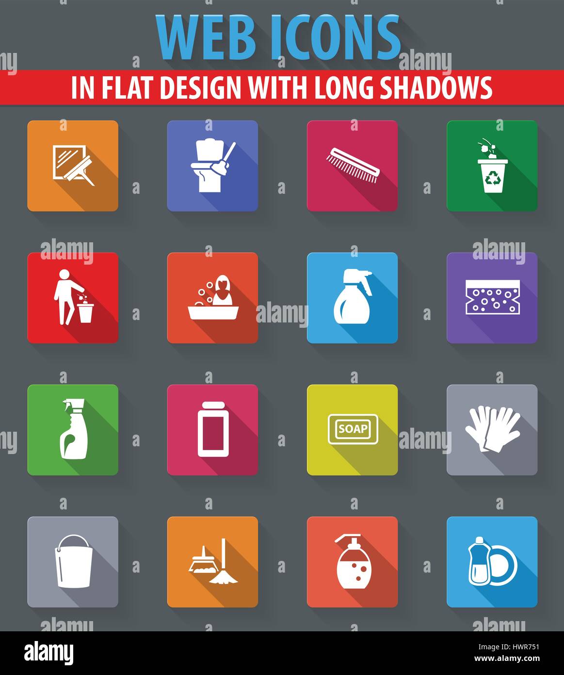 Cleaning company web icons in flat design with long shadows Stock ...