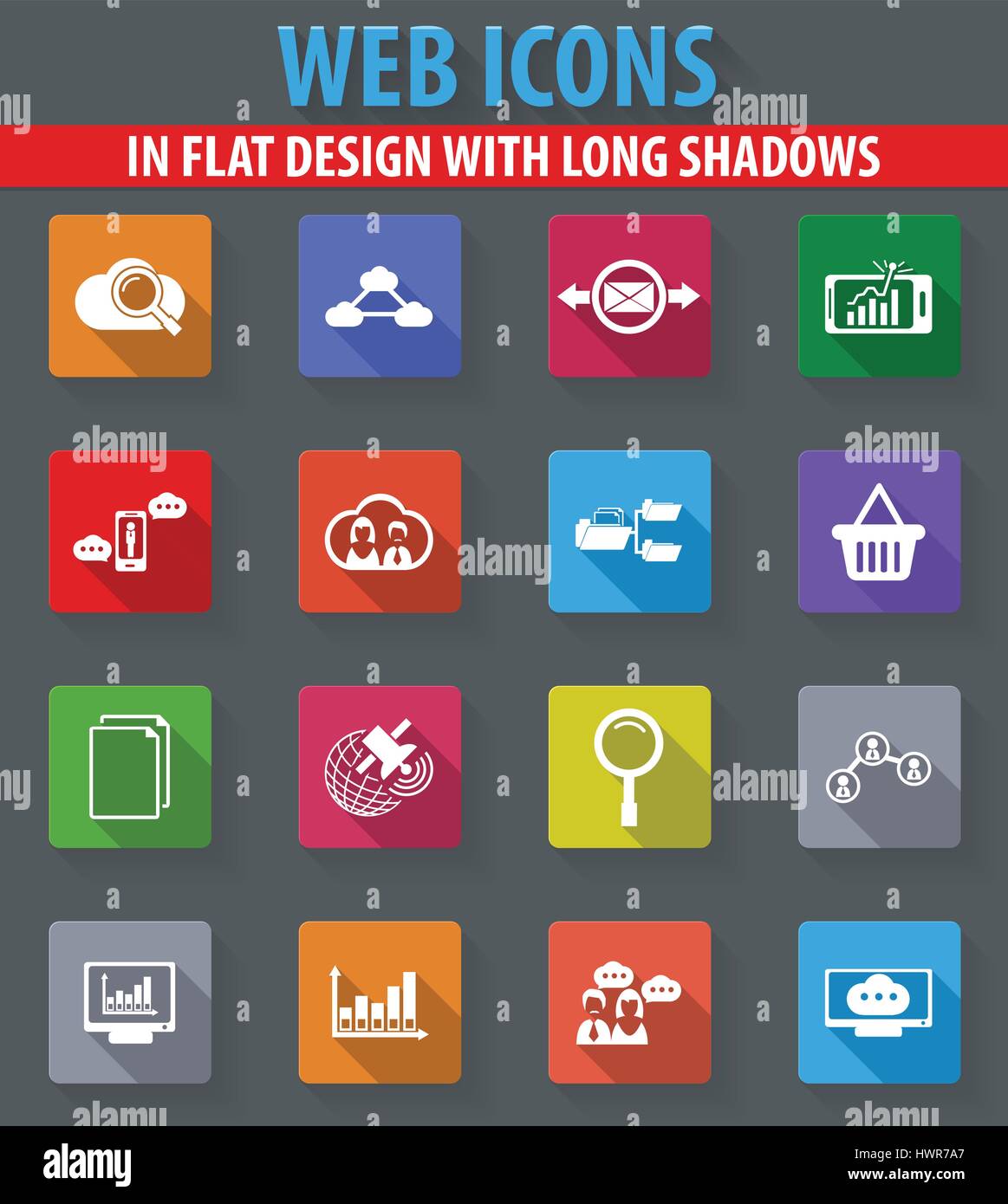 Data web icons in flat design with long shadows Stock Vector Image ...