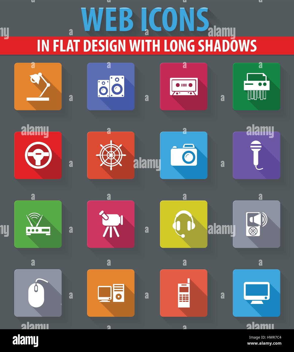 Devices web icons in flat design with long shadows Stock Vector Image & Art - Alamy