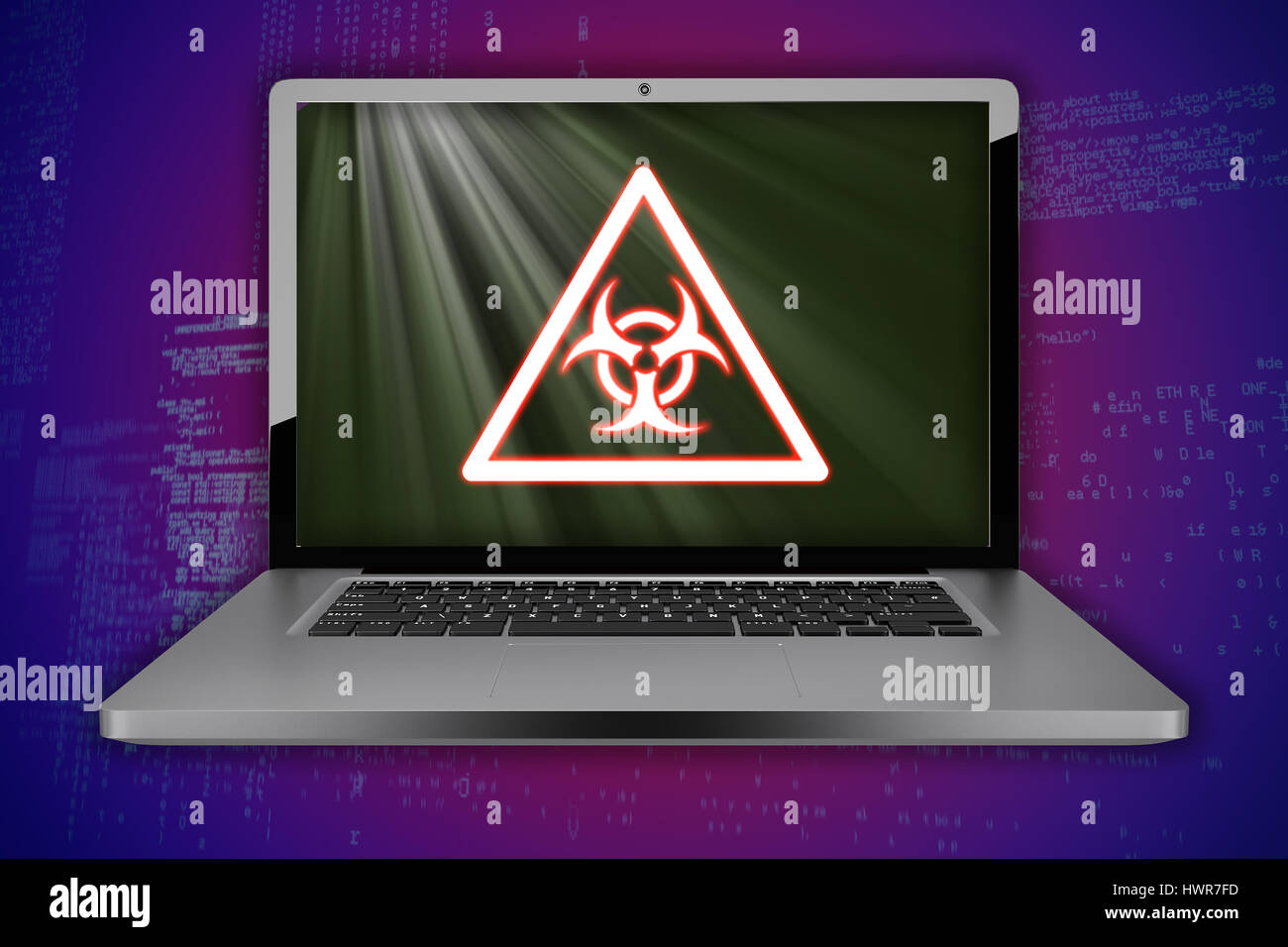 Biohazard symbol on yellow board against blue codes Stock Photo - Alamy