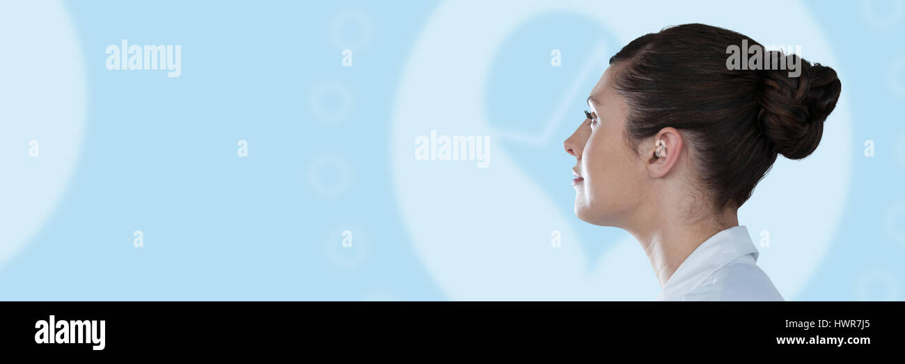 Side view of thoughtful female scientist against medical icon Stock ...